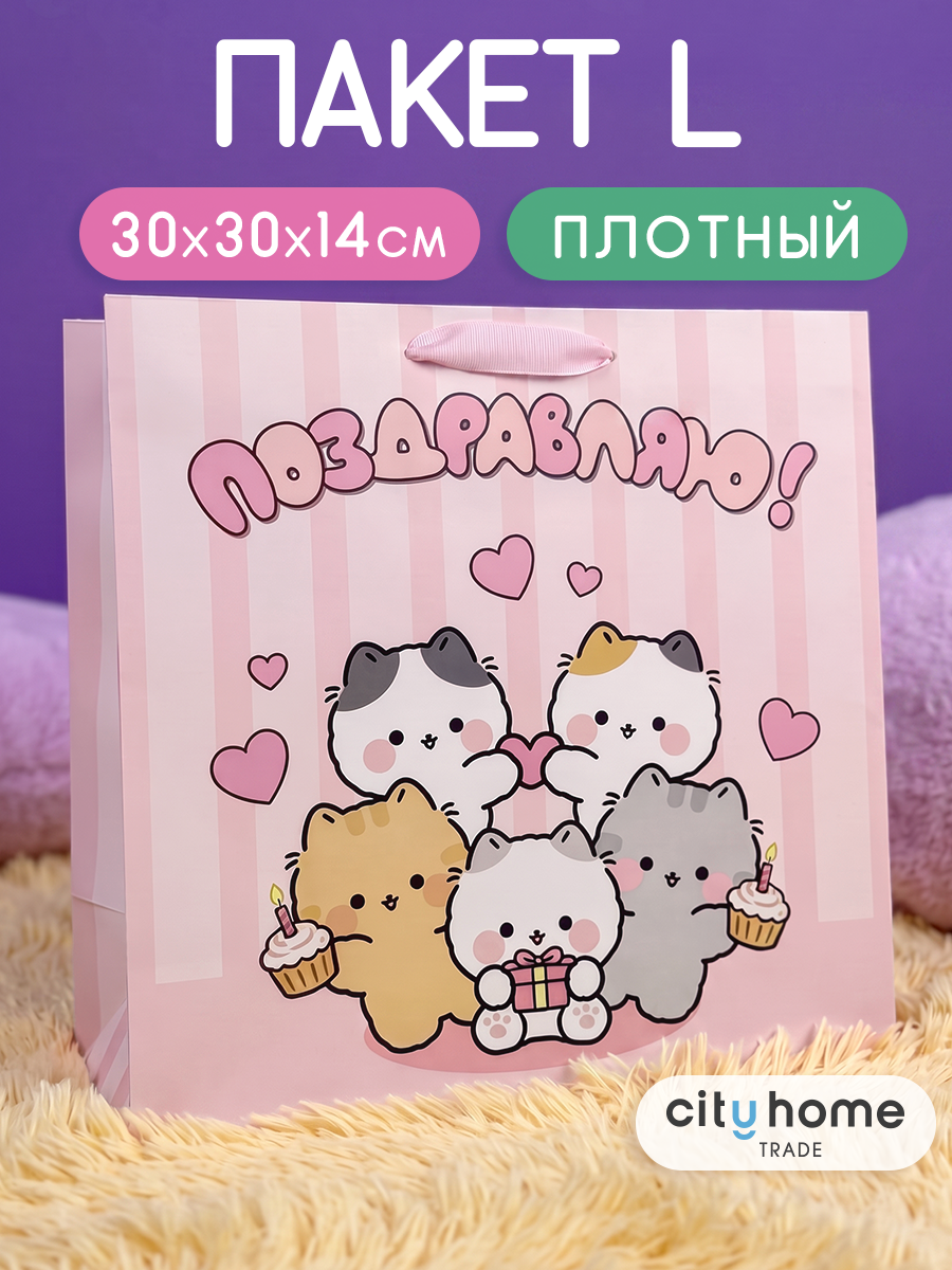 Пакет подарочный квадратный на день рождения, 30x30x14 см, 1 шт