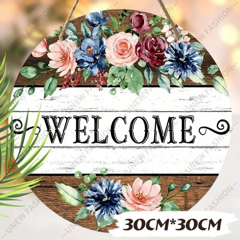 30cm*30cm, Деревянный декор "WELCOME", Очаровательный 2D-декор с акварельными цветами