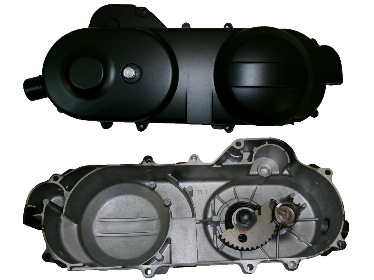 Крышка картера GY6-50 левая короткая 10" 400мм (вариатора FT50QT-4) с пусковым устройством