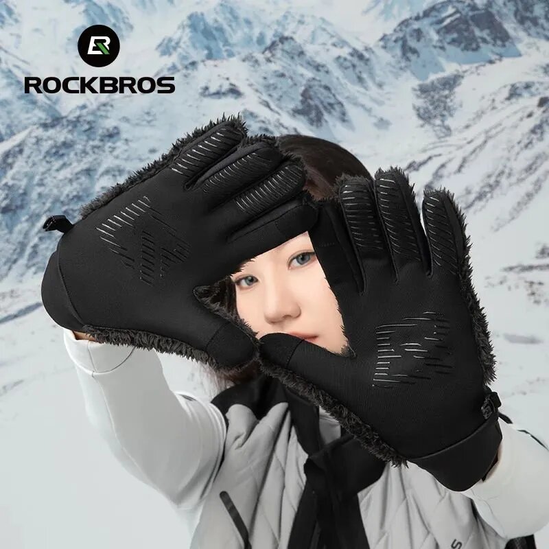 ROCKBROS Велоперчатки зимние теплые плюшевые мужские женские для спорта размер L — фото 1
