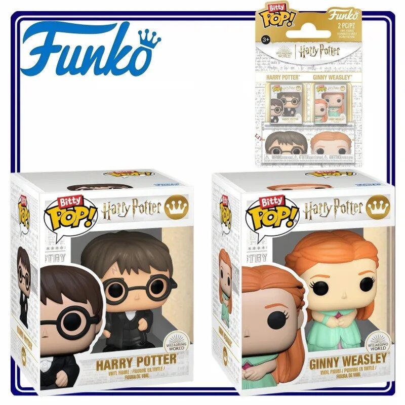 Коллекционные мини-фигурки Funko Bitty POP Гарри Поттер и Джинни Уизли из серии «Волшебный мир», набор из 2 штук, виниловые, кино-мерч, декор для стола, подарок для фанатов