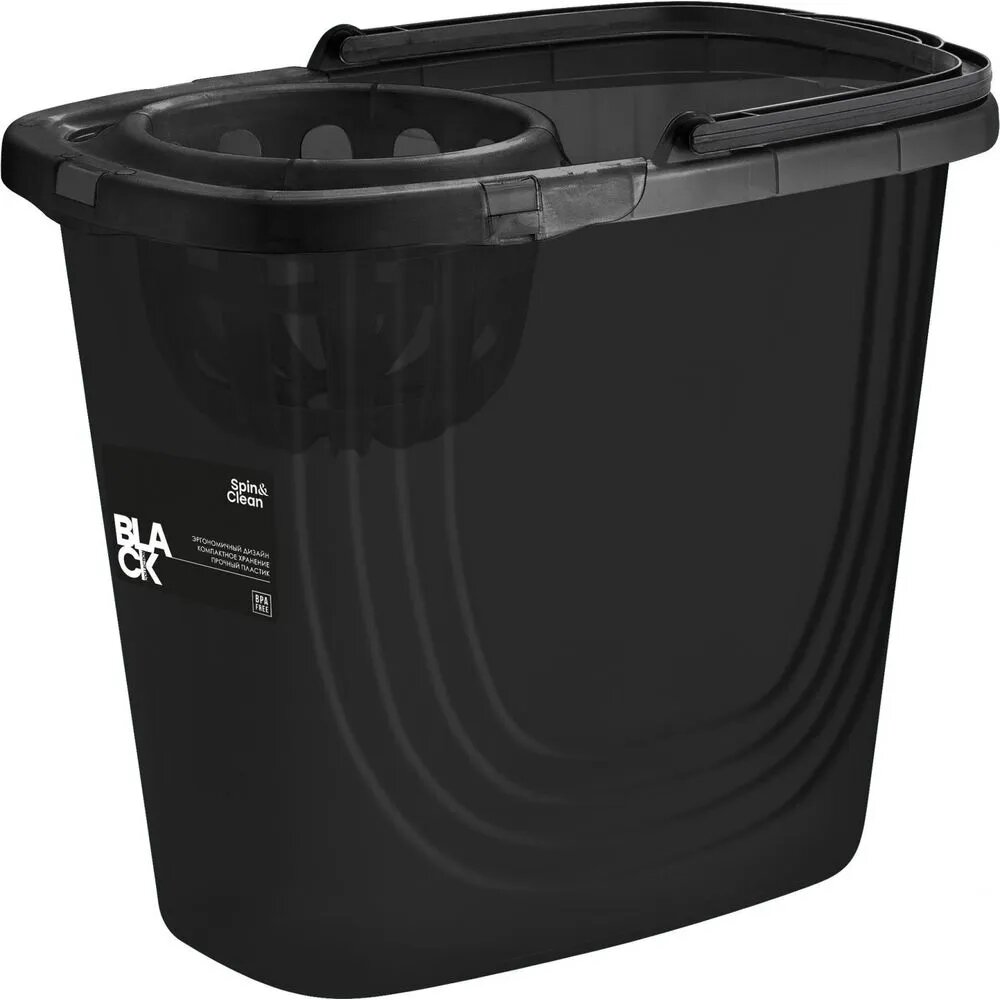 Ведро прямоугольное Spin&Clean "Black" с отжимом 10 л, пластик, для мытья полов