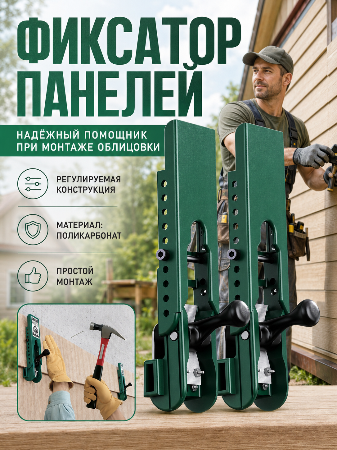 Фиксатор для сайдинга металлический инструмент для монтажа деревянных панелей, выравнивает зазоры при облицовке стен одному мастеру