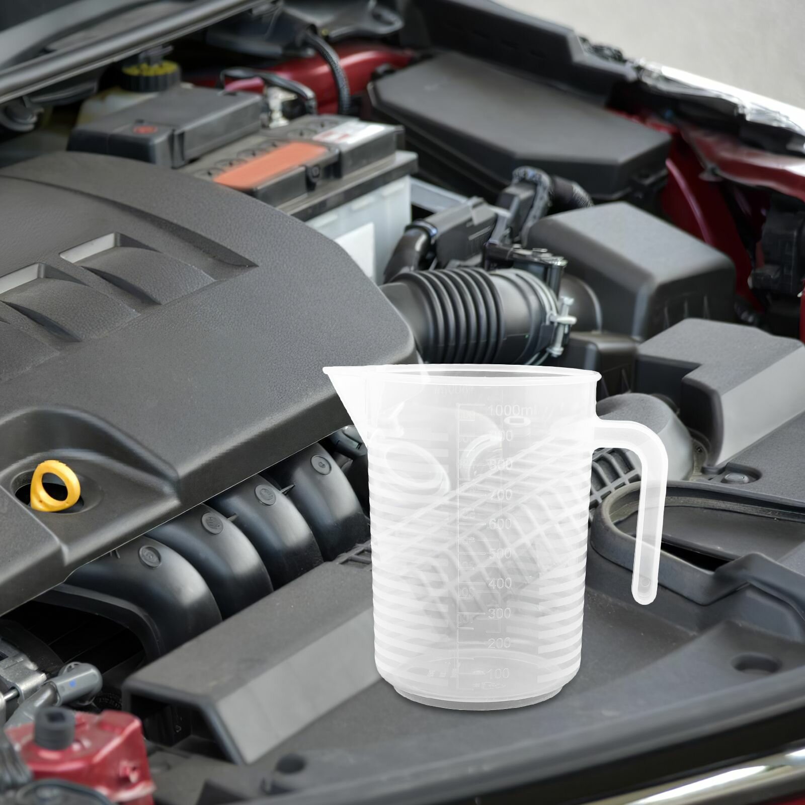 Мерный стакан для масла 1 л из прочного пластика, прозрачный — для моторного и трансмиссионного масла, для гаража