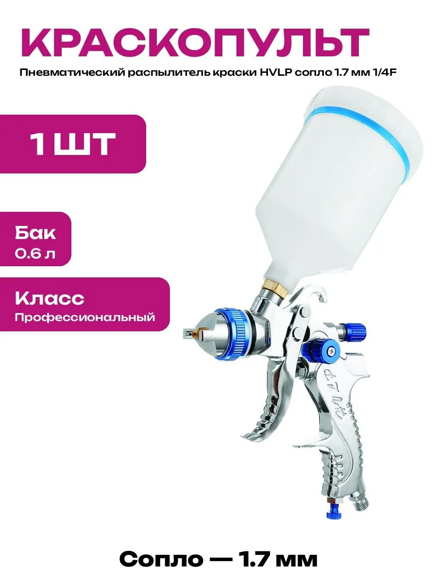 Пневмокраскопульт HVLP 1.7 мм для малярных работ бачок 0.6 л
