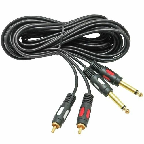 Аудиокабель 6.3мм-RCA Premier 5-143 переходник 2-моно-штекера 6.3мм(TS) на 2RCA штекера - 10 метров, чёрный