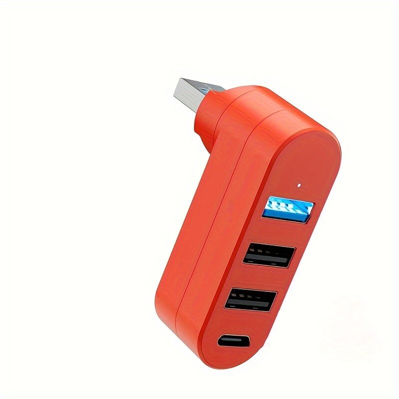 USB-хаб 4-в-1 с поворотным адаптером Type-C, USB 3.0/2.0, удлинитель для ПК, оранжевый
