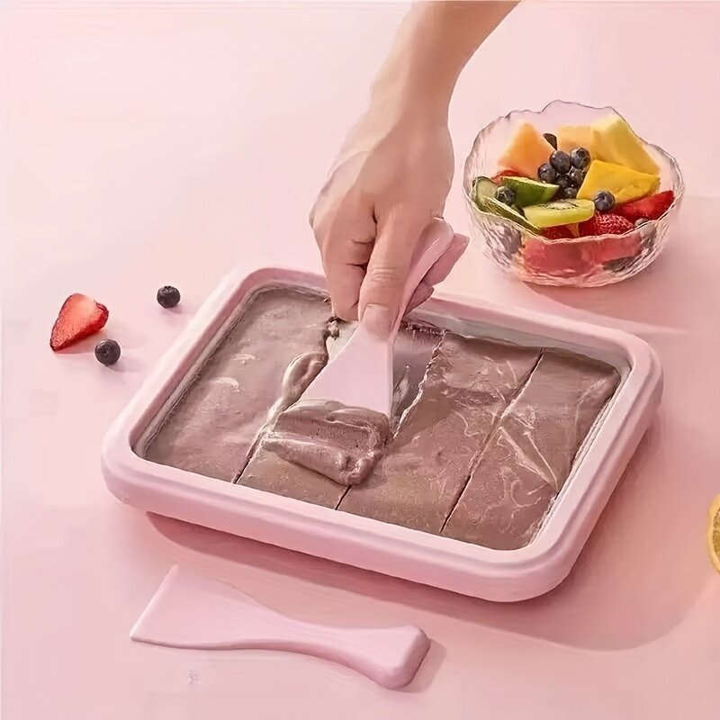 Ручная йогуртница из нержавеющей стали, домашняя мини-мороженица, квадратная, с двумя скребками, ручная мойка, розовая