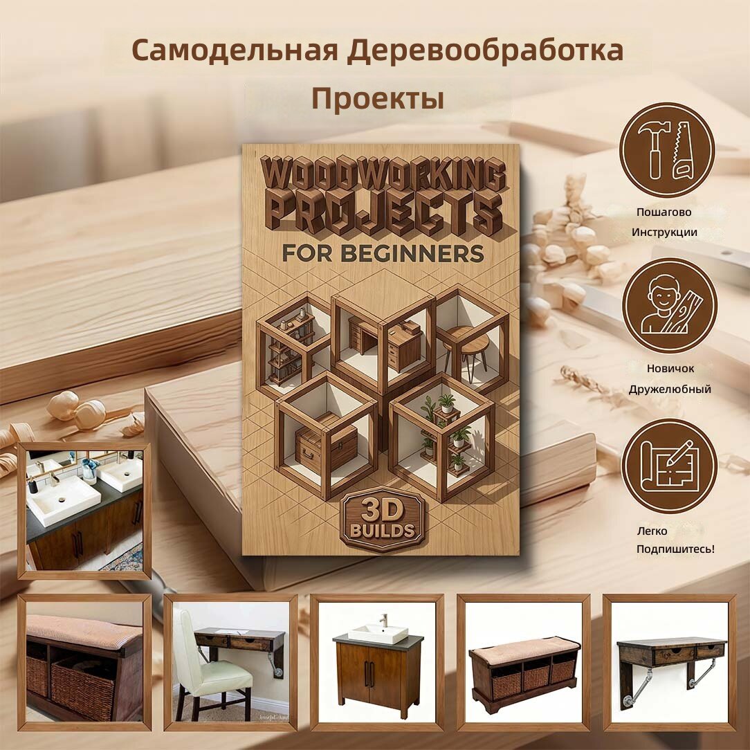 План проекта по деревообработке для начинающих с пошаговыми чертежами и шаблонами, формат A5, 1 шт.
