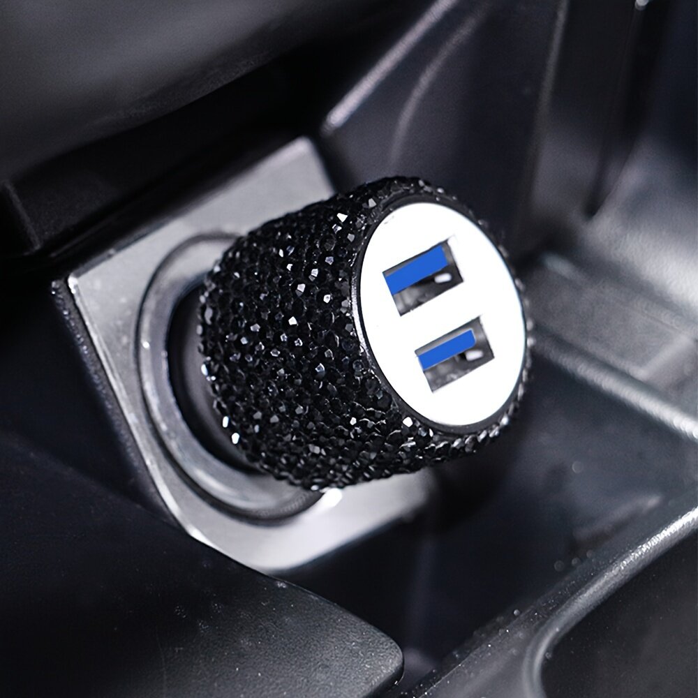Автомобильное зарядное устройство с двумя USB-портами, искусственный алмаз, алюминиевый сплав, аварийный молоток, 12-24V, черный