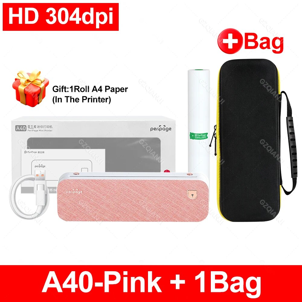 Портативный термопринтер GZQIANJI PeriPage A40 Розовый, 304Pink Add 1Bag