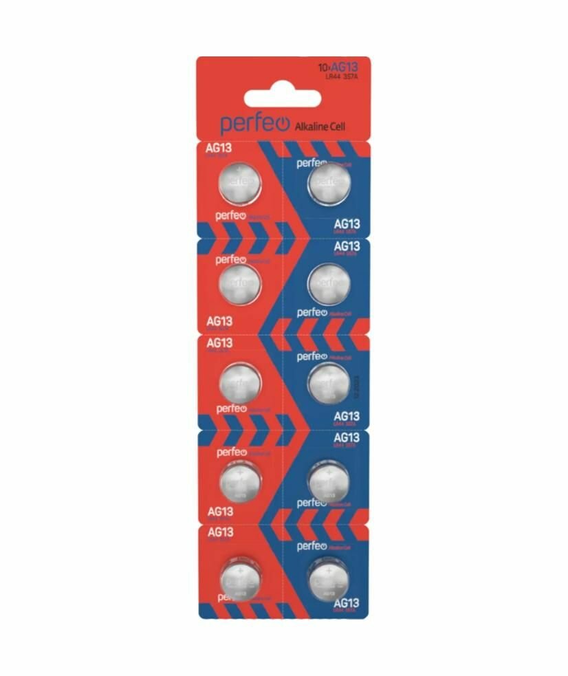 Батарейка Perfeo AG13/LR44/A76 Alkaline Cell 1.5V BL10 PF_3800, 10шт.