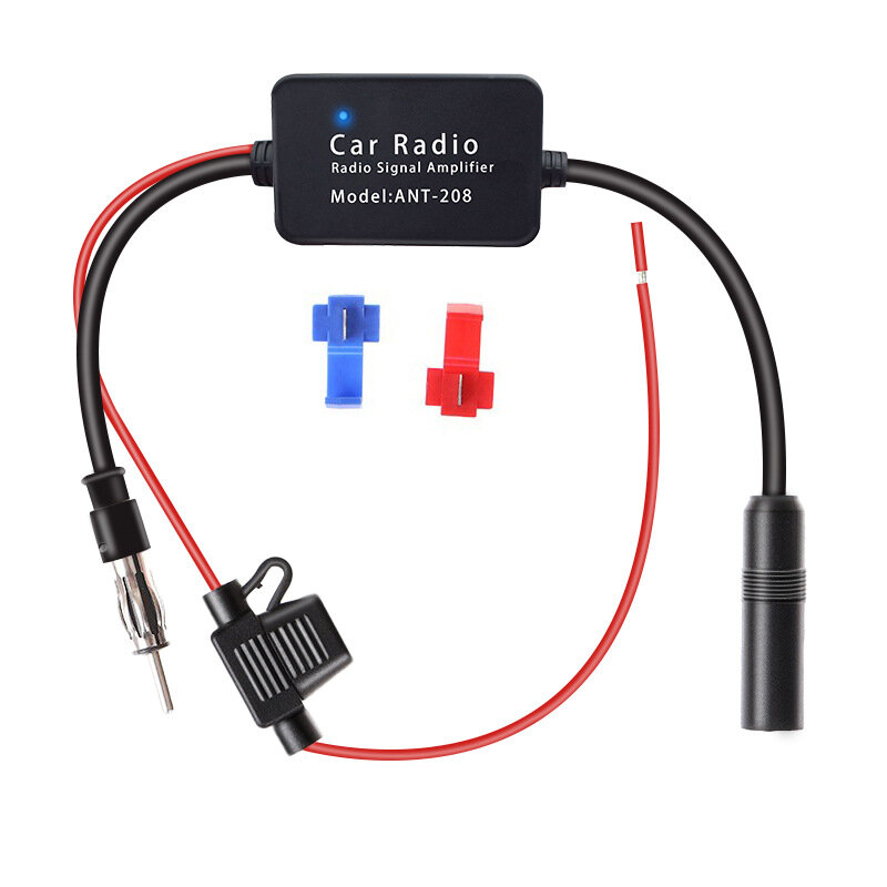 Автомобильный антенный усилитель FM/AM сигнала 12V универсальный, с защитой от помех, крепление на лобовое стекло, без батарейки, черный