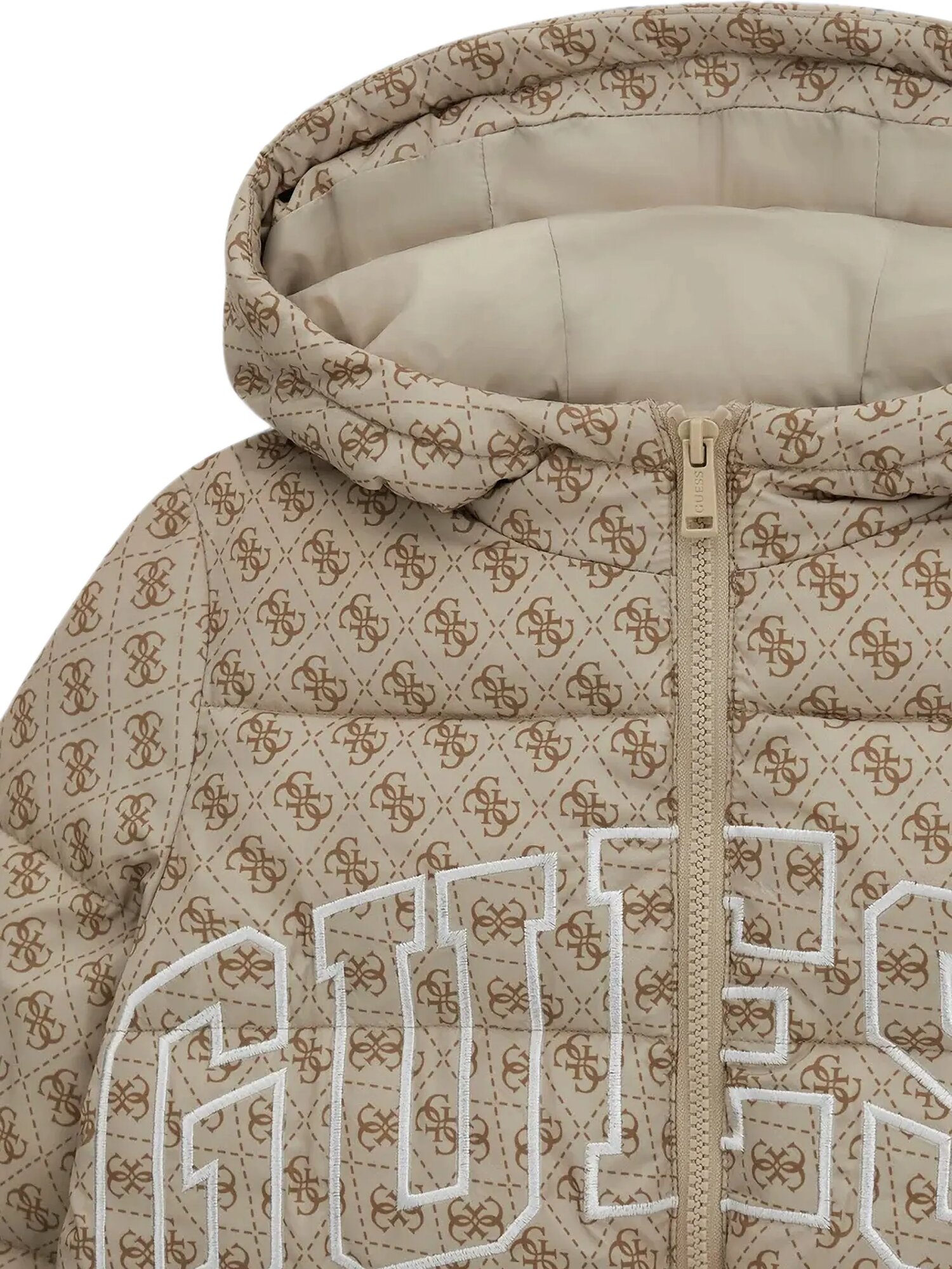 Куртка GUESS Logo-print hooded jacket, размер 18 лет, бежевый цветы мелкие — фото 1