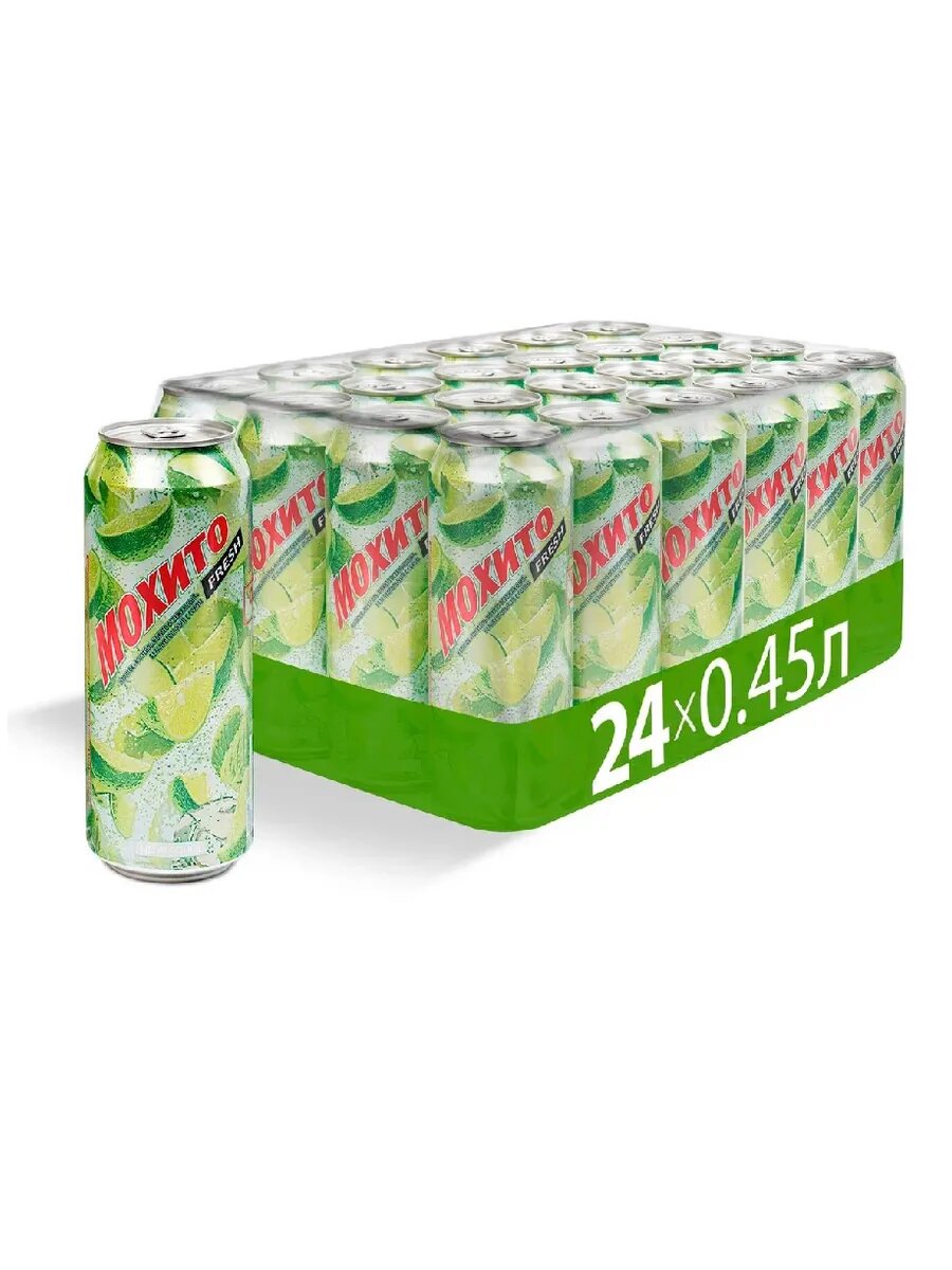 Очаково Коктейль Мохито освежающий газированный, 24 шт х 0,45 л