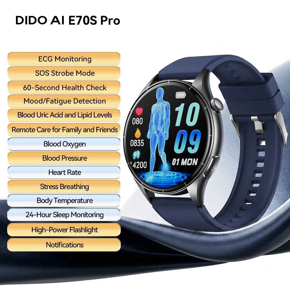 Dido AI E70S Умные часы с ЭКГ Silicon Blue