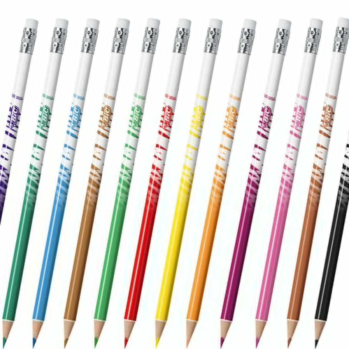 Карандаши цветные 12 цветов BIC Kids Evolution Illusion, круглые, с ластиком, стираемые) (987868)