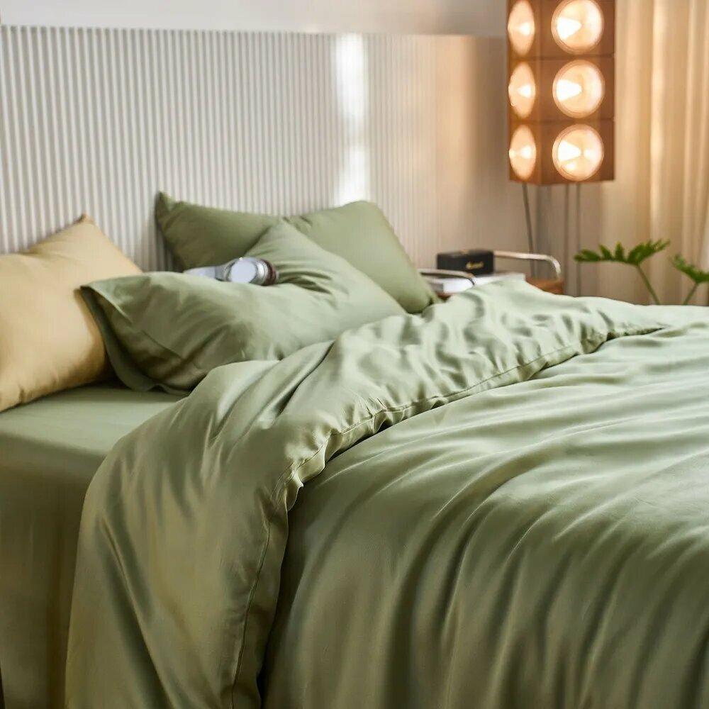 Постельное белье Banyan Tree Tencel, семейный комплект, лиоцелл 100%, темно-зеленое