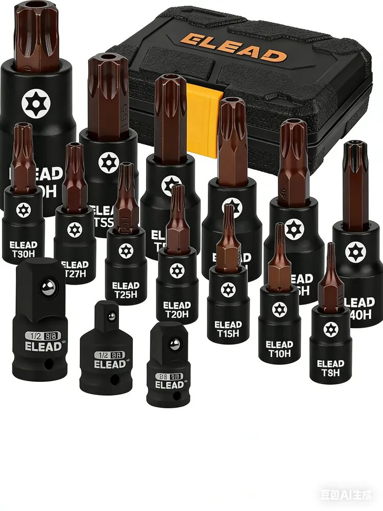 Набор торцевых бит TORX 16 предметов, сталь S2, T8 T60, с адаптерами под 1/4", 3/8" и 1/2", для автосервиса и гаража
