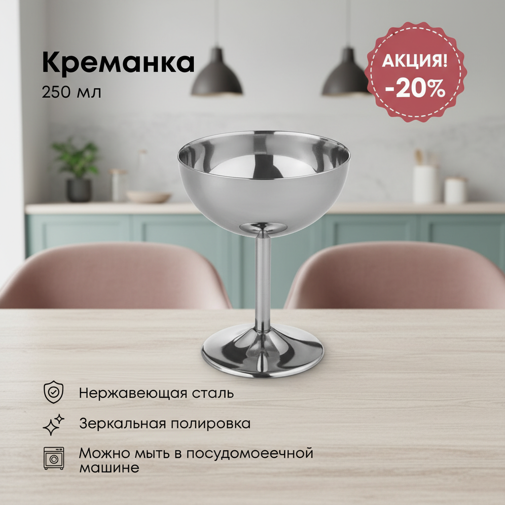 Креманка металлическая на ножке для мороженого
