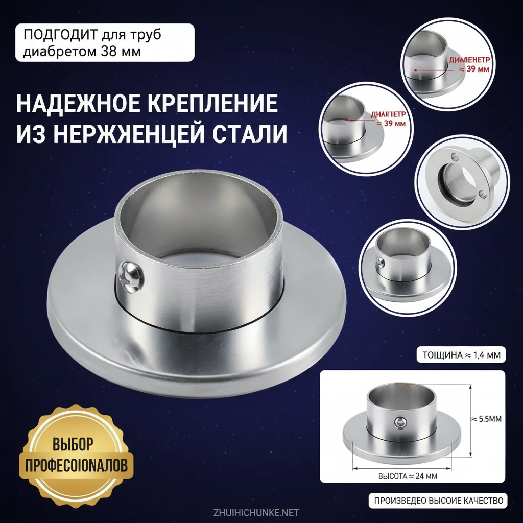 Фланец для трубы 38 мм, 2 шт, нержавеющая сталь, крепление для стойки, опора для трубы, фланцевая муфта
