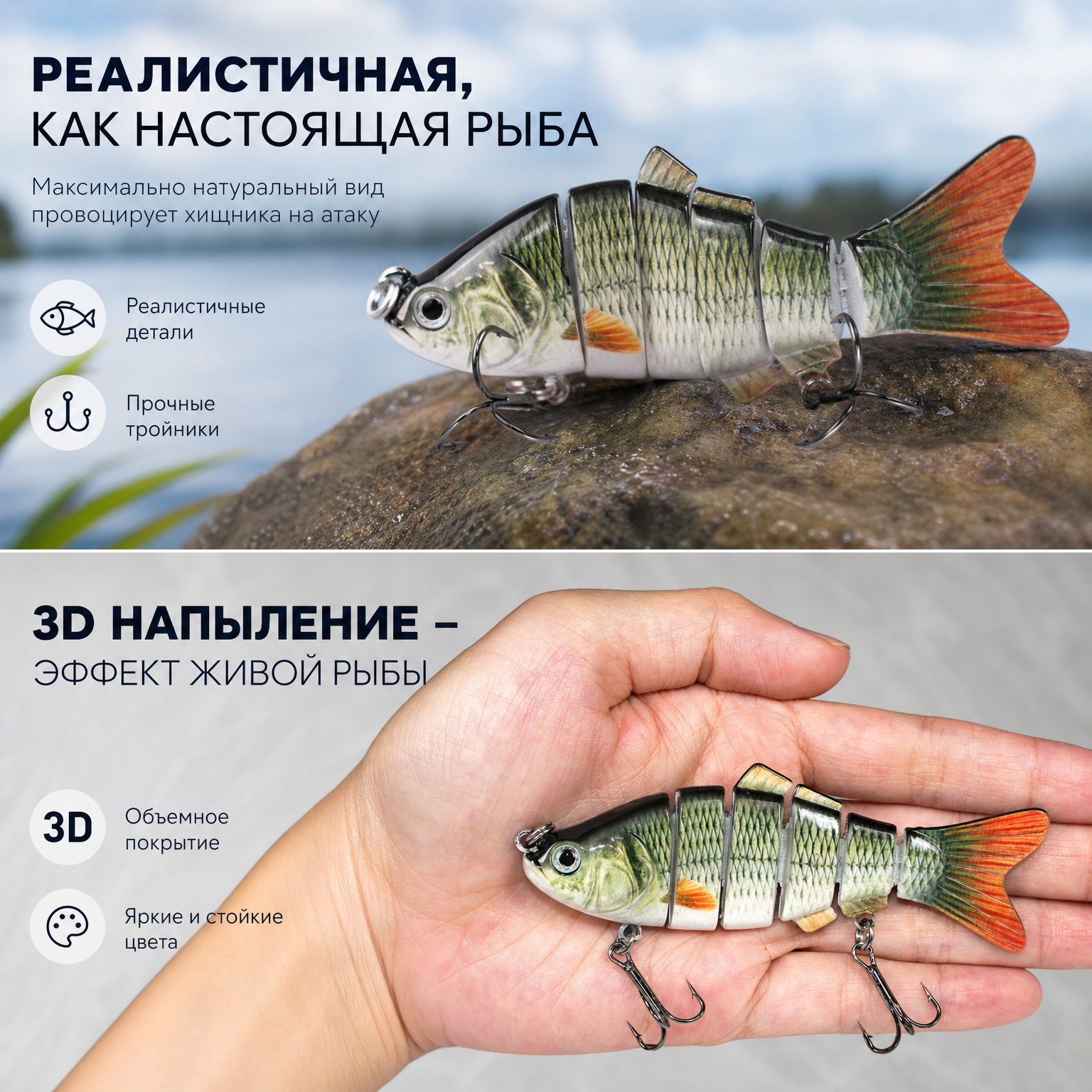 Набор сегментных рыболовных воблеров с объемным 3D-покрытием, приманка на щуку, окуня, судака, хищника, суспендер свимбейт， 14.8г 9см (Цвет товара: olive/orange; Длина: 90 мм)