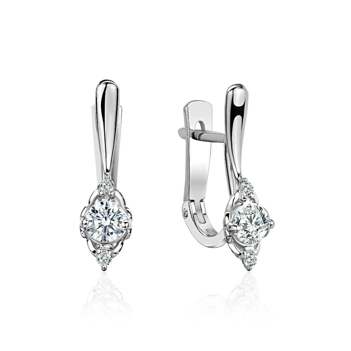 Серьги, платина, 585 проба, фианит