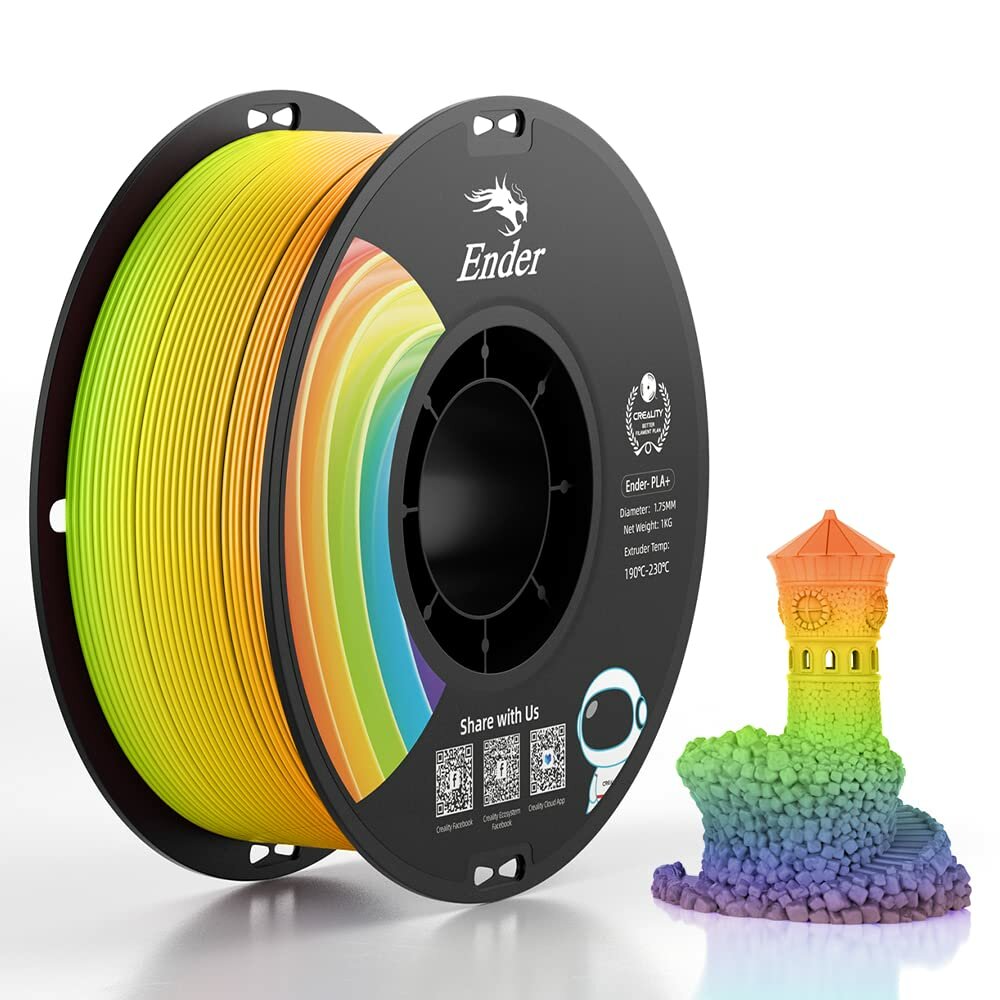Филамент Creality Ender-PLA+, Высокая сопротивляемость излому, 1.75 мм,1 кг, Многоцветный градиент