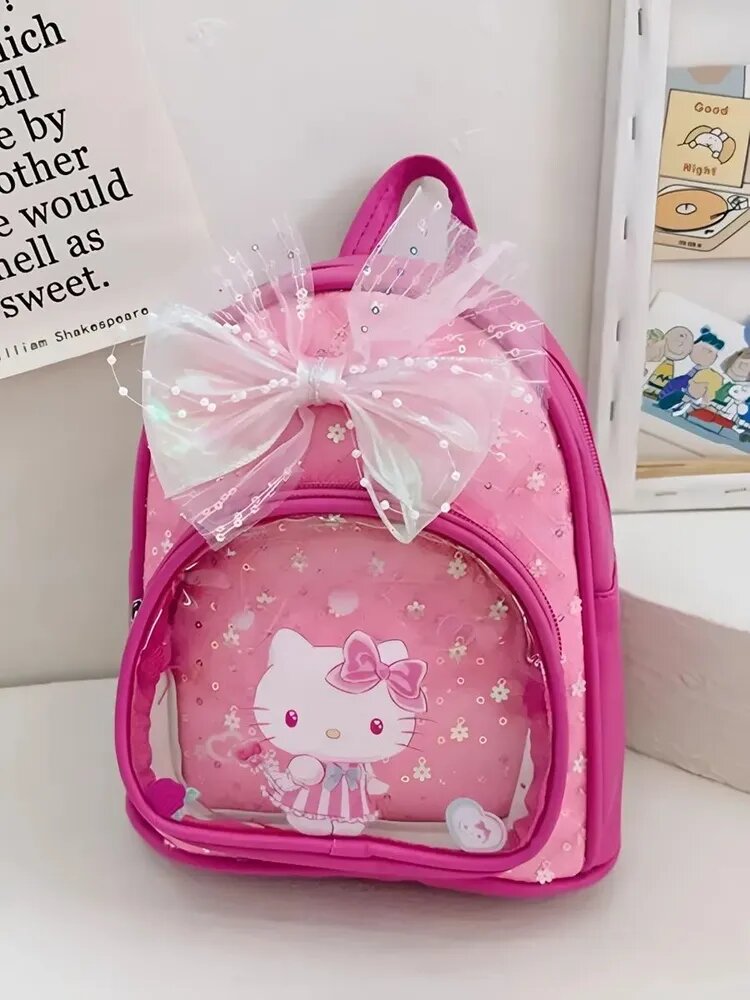 Рюкзак для девочки, розовый, с Hello Kitty, пайетками и бантом, размер 22 см