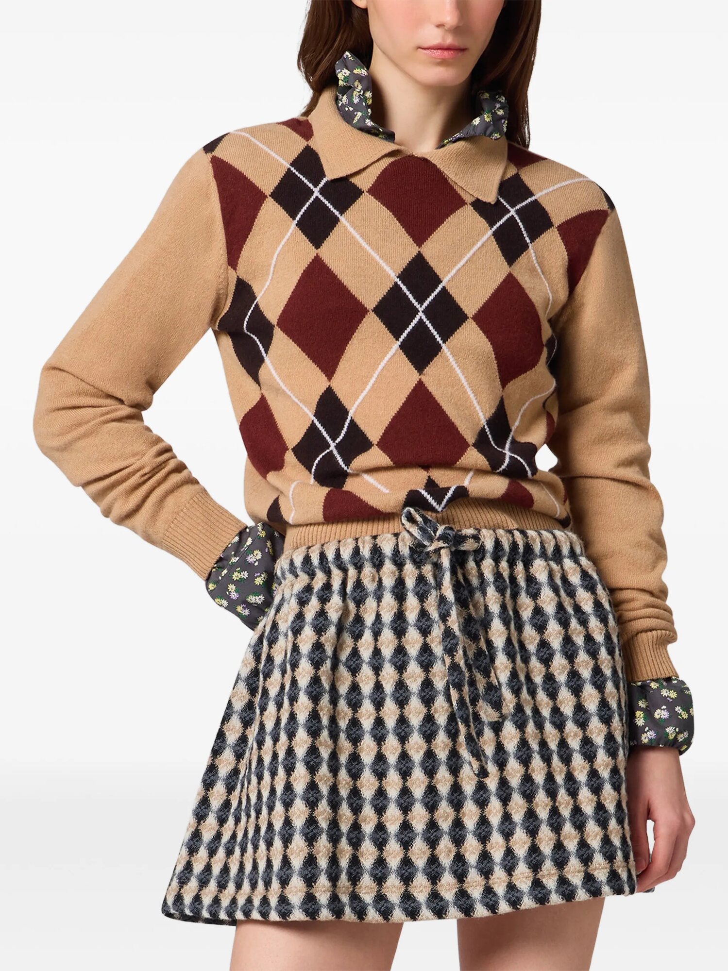 Свитер MSGM Argyle-pattern polo-collar sweater, размер 42 — фото 1