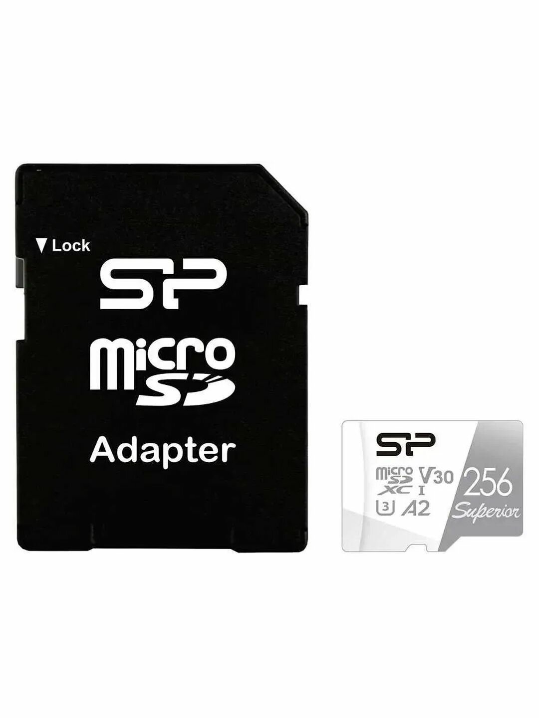 Карта памяти microSDXC Silicon Power Superior SP256GBSTXDA2V20SP, 256 ГБ, 100 МБ/с, UHS-I U3, SD адаптер