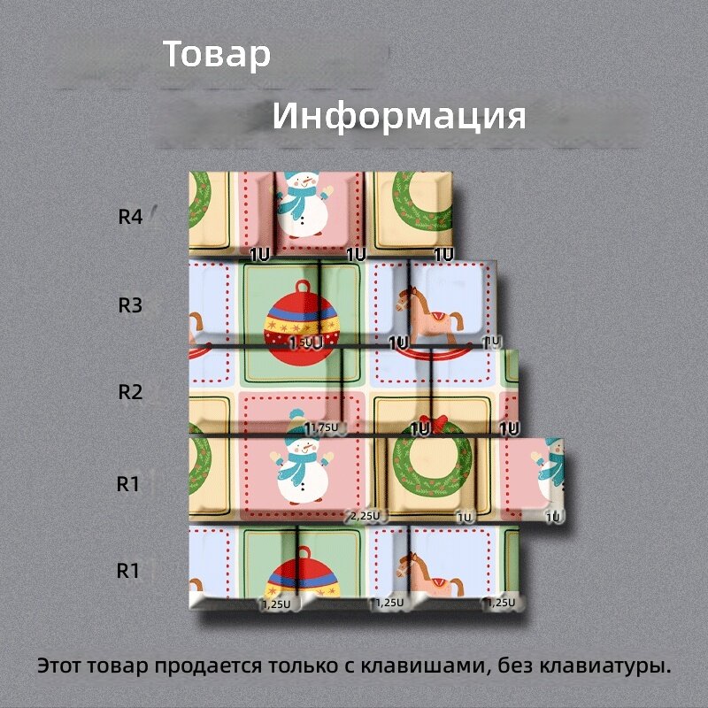 Набор механических кейкапов 15 шт. (только кейкапы) - PBT, пятисторонняя сублимация, OEM профиль. Рисунки: снеговик, венок, троянский конь, орнамент.