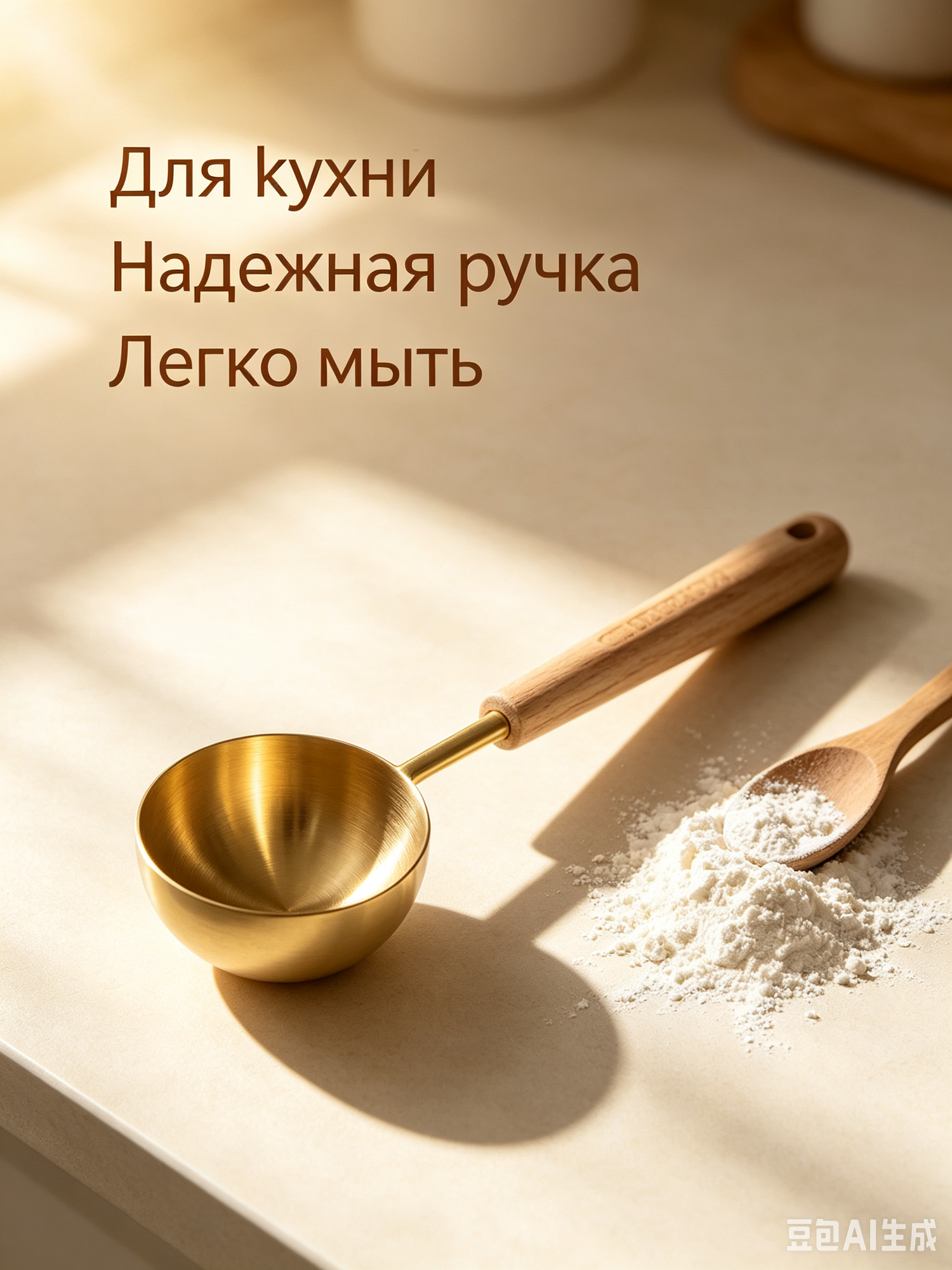 Мерная ложка "Без бренда", нержавеющая сталь с деревянной ручкой