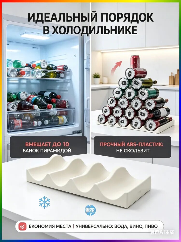 Подставка для бутылок в холодильник, пластиковая, используется для размещения на кухонных столешницах, 1 шт.