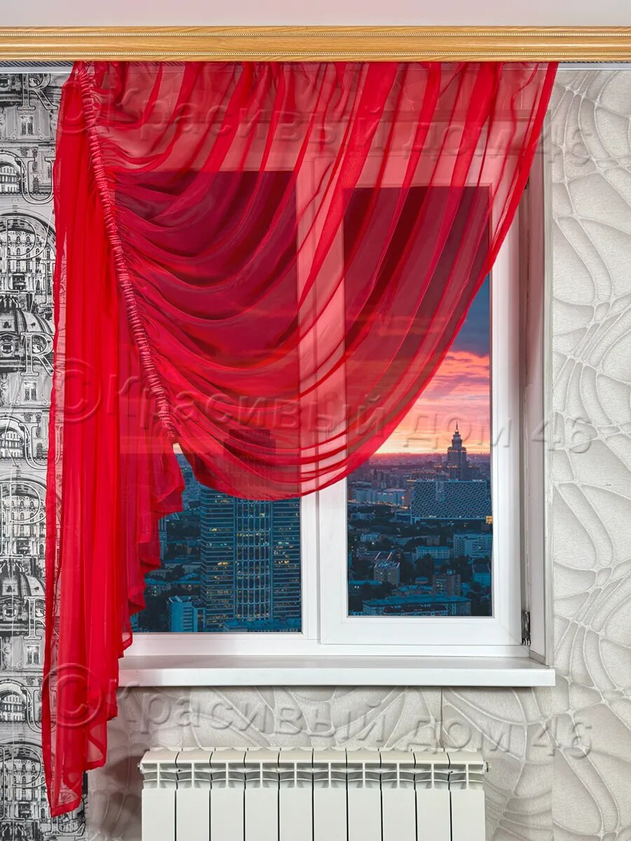Тюль "Красивый дом 46" вуаль короткий красный (L) левый 270x180см