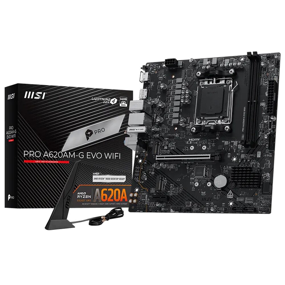 Материнская плата MSI PRO A620AM-G EVO WIFI, AM5, AMD A620A, Micro-ATX, RTL (PRO A620AM-G EVO WIFI)
