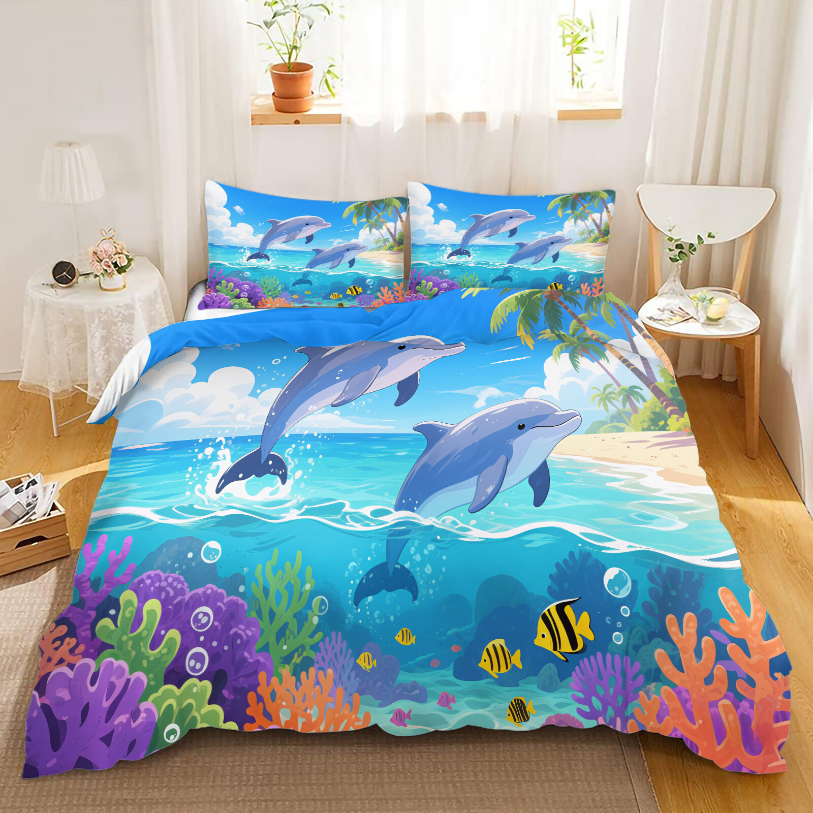 Дельфин Комплект постельного белья 1.5/2-сп/Евро 3 предмета 175x215cm Океан Mикрофибра 2 наволочки 70х70