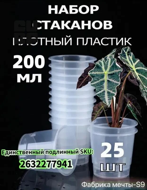 Одноразовый пластиковый прозрачный стаканчик объемом 200 мл, используется для напитков, фруктовых соков, рассады, черенков, суккулентов, фиалок