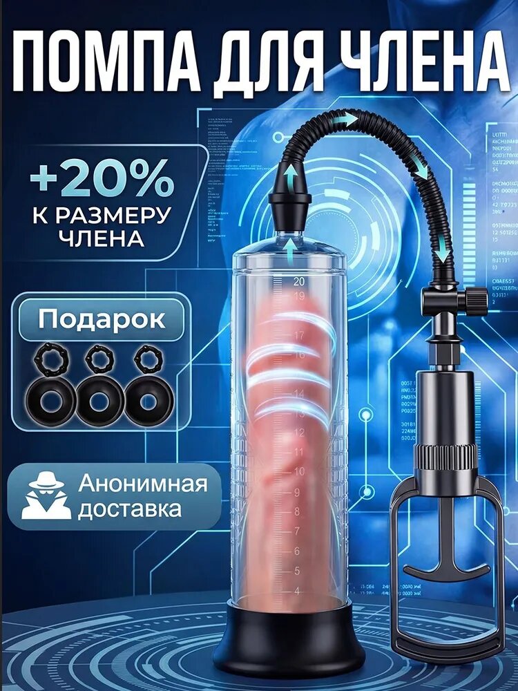 Мощная вакуумная помпа для увеличения полового члена и повышения потенции / помпа для члена
