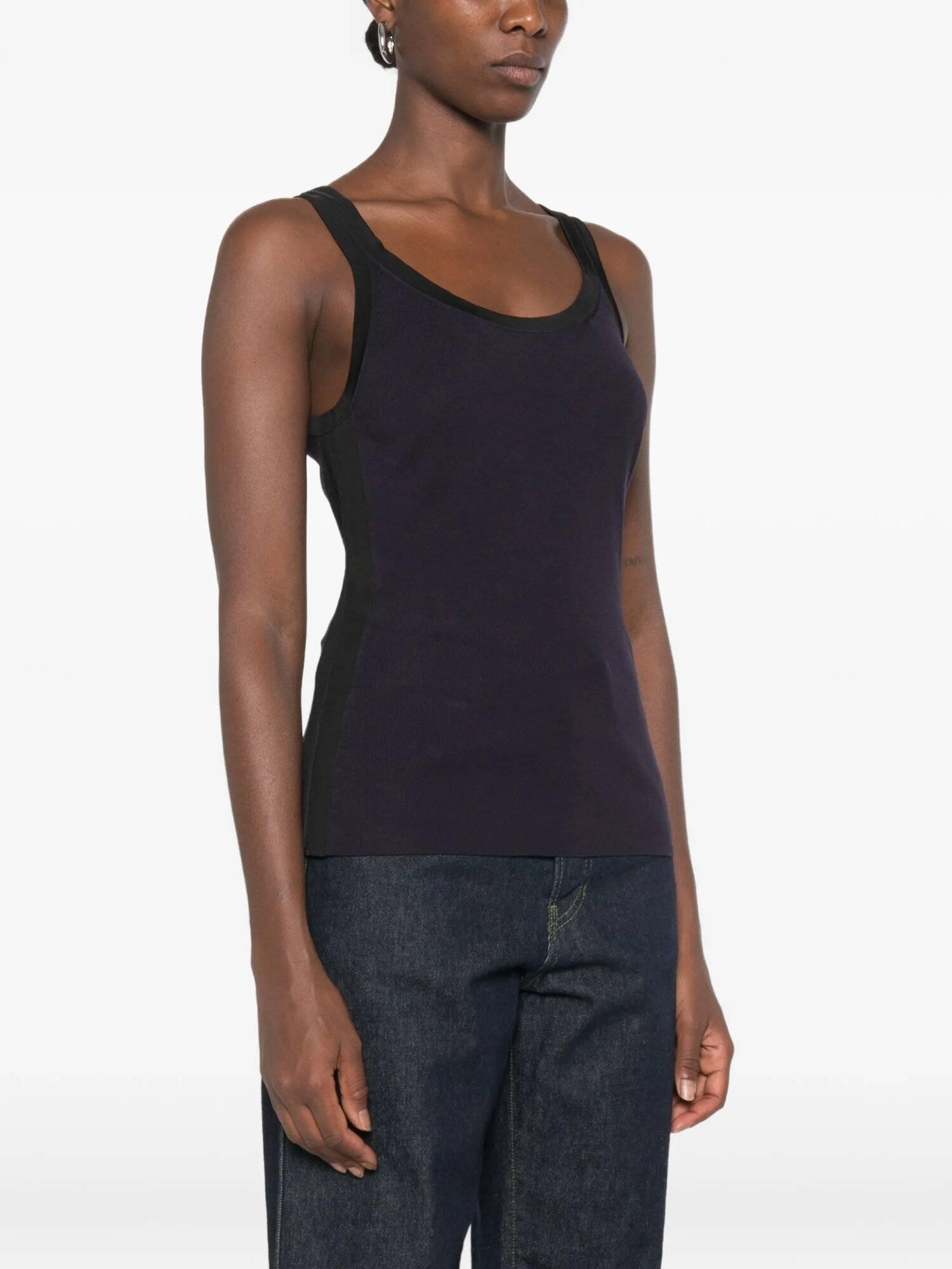Топ Elisabetta Franchi Logo-print ribbed-knit tank top, размер 42, синий — фото 1