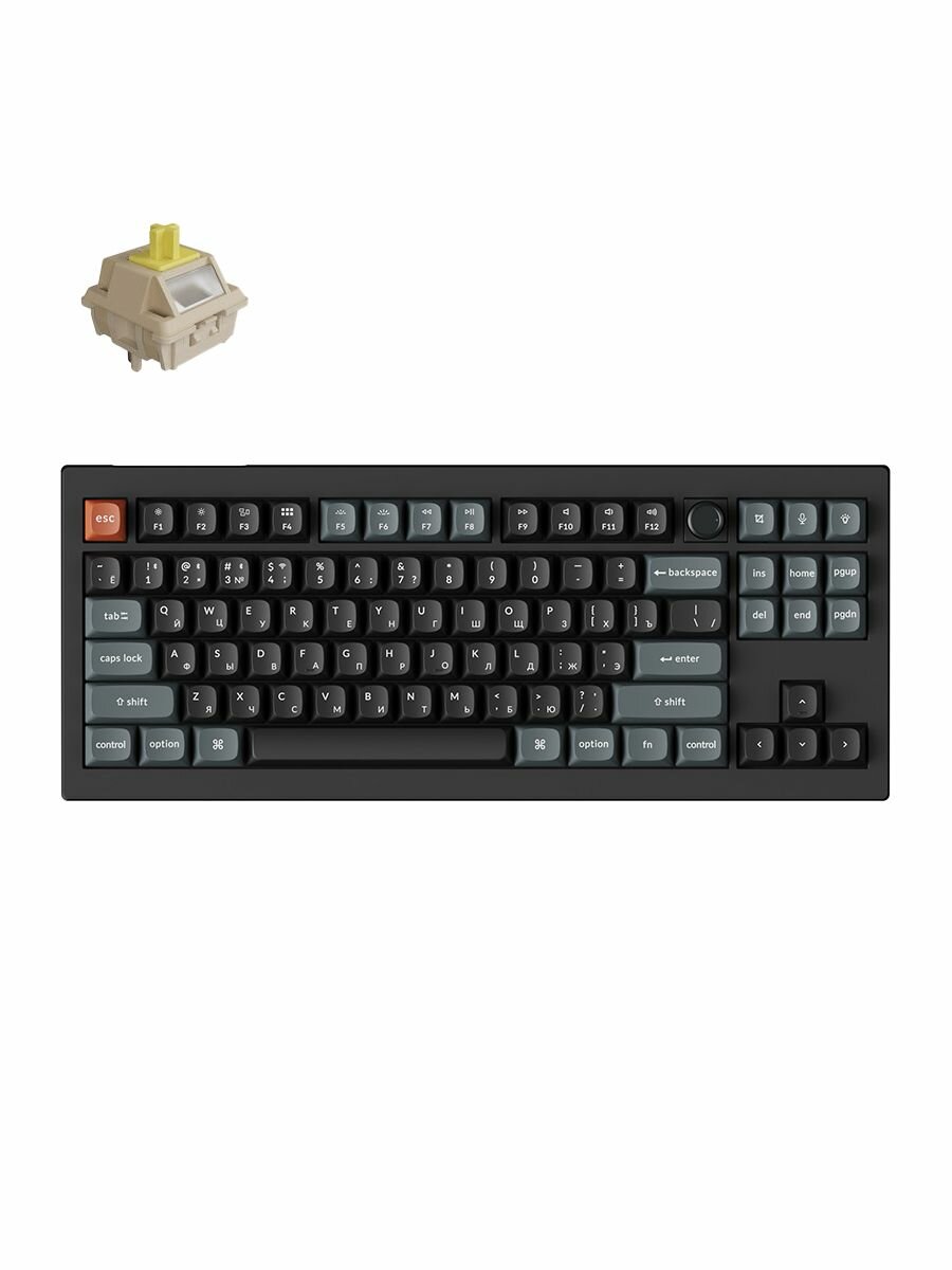 Беспроводная механическая клавиатура Keychron V3 Ultra (80% TKL) цвет Black, Русская раскладка, RGB, Hot Swap, кейкапы без подсветки, линейные переключатели (Keychron Silk POM Banana)