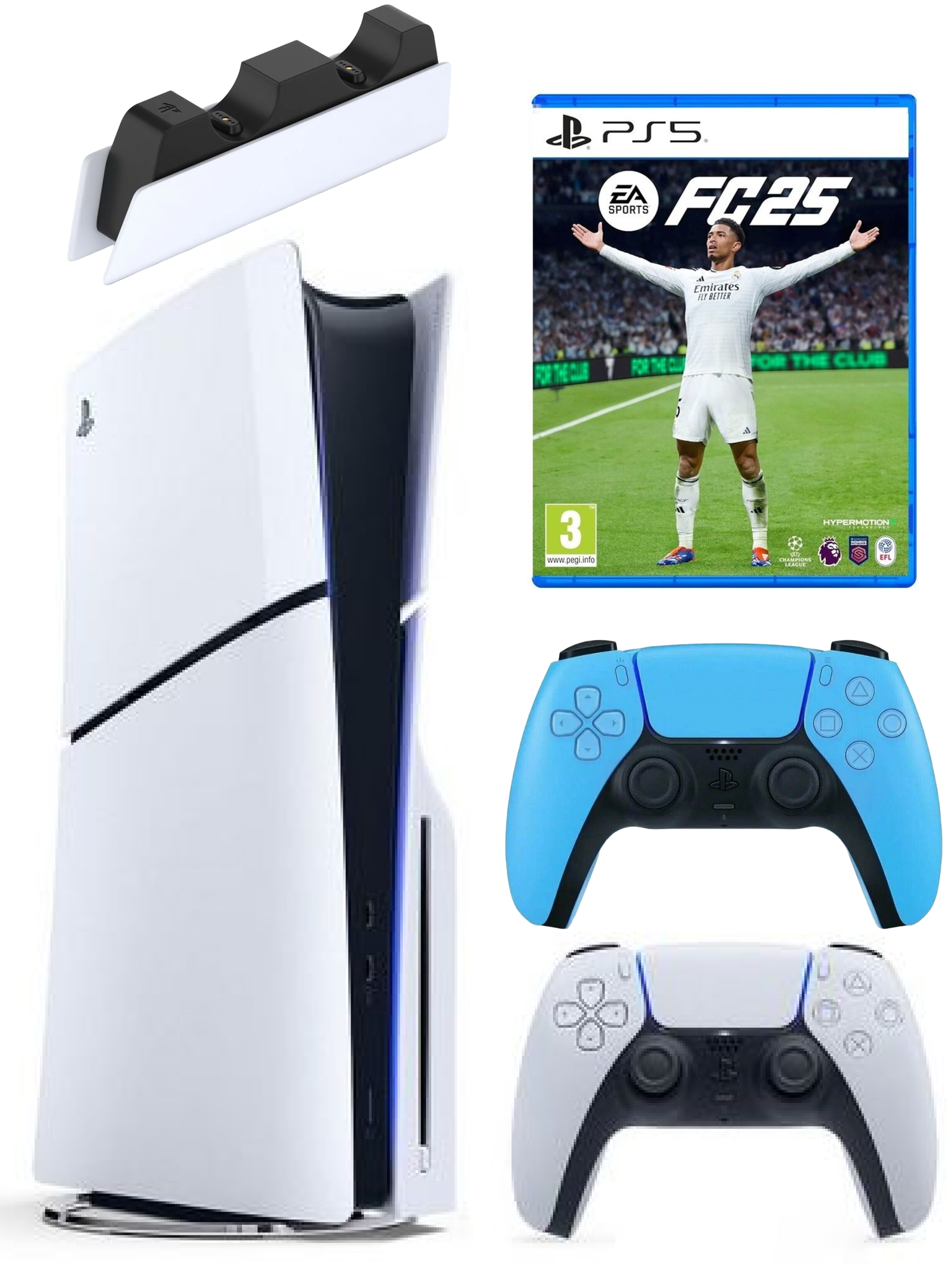 Игровая приставка Sony PS 5 Slim, 1ТБ(с дисководом) +2 геймпад (голубой) + Зарядная станция + FC25,(подробности в чате)