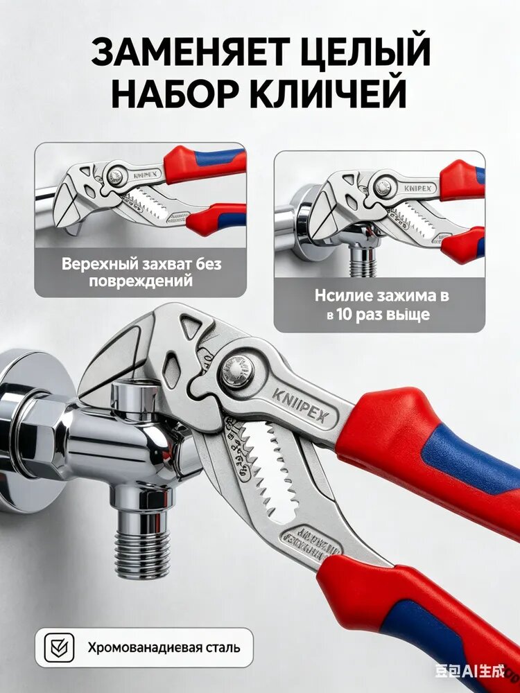 Клещи переставные-гаечный ключ, 180мм-профессиональный сантехнический инструмент, для монтажа и ремонта.