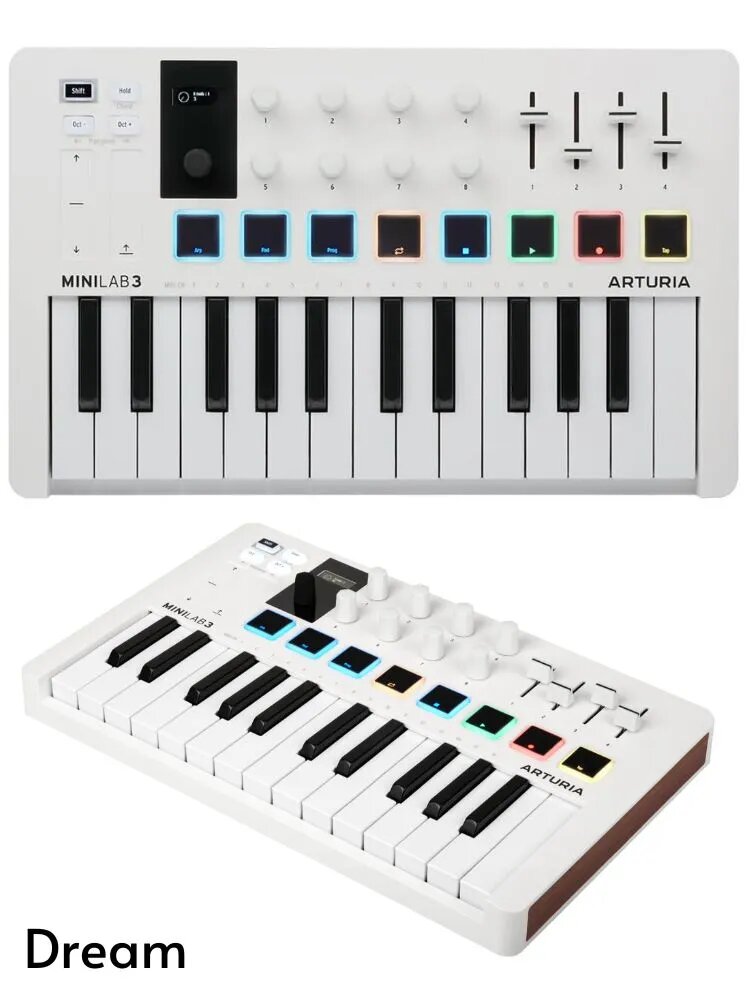 Arturia MiniLab 3 Универсальный MIDI-контроллер с 25 клавишами для создания музыки, белый