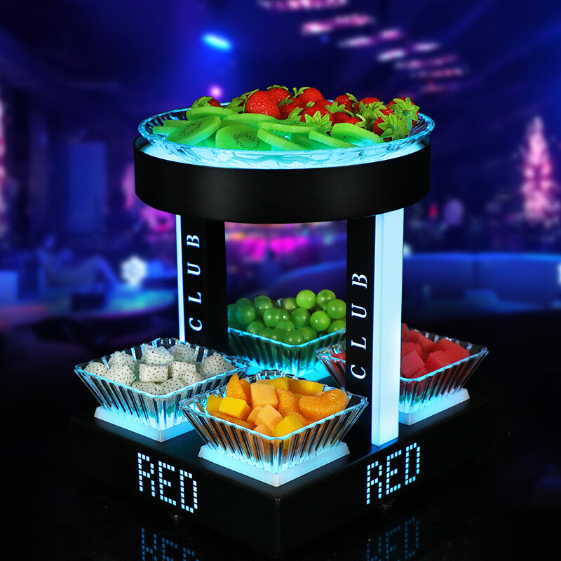 LED-подставка для фруктов с ледяным синим светом, многосекционная тарелка для закусок в баре и КТВ, для фруктов и орехов