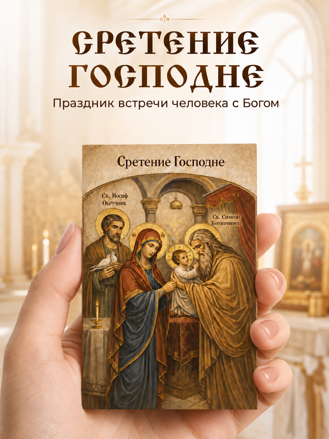 Карманная икона 5.5х8.5 см Сретение Господне (Встреча) ламинированная освященная