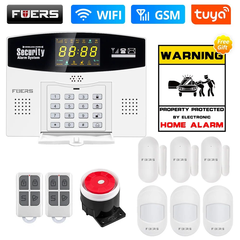 Комплект системы охранной сигнализации Fuers W210 Tuya Smart Alarm System Kit WIFI GSM GSM охранная сигнализация умная домовая охранная система цветной ЖК-дисплей IP-камера безопасности 3MP - Комплект сигнализации W210 3