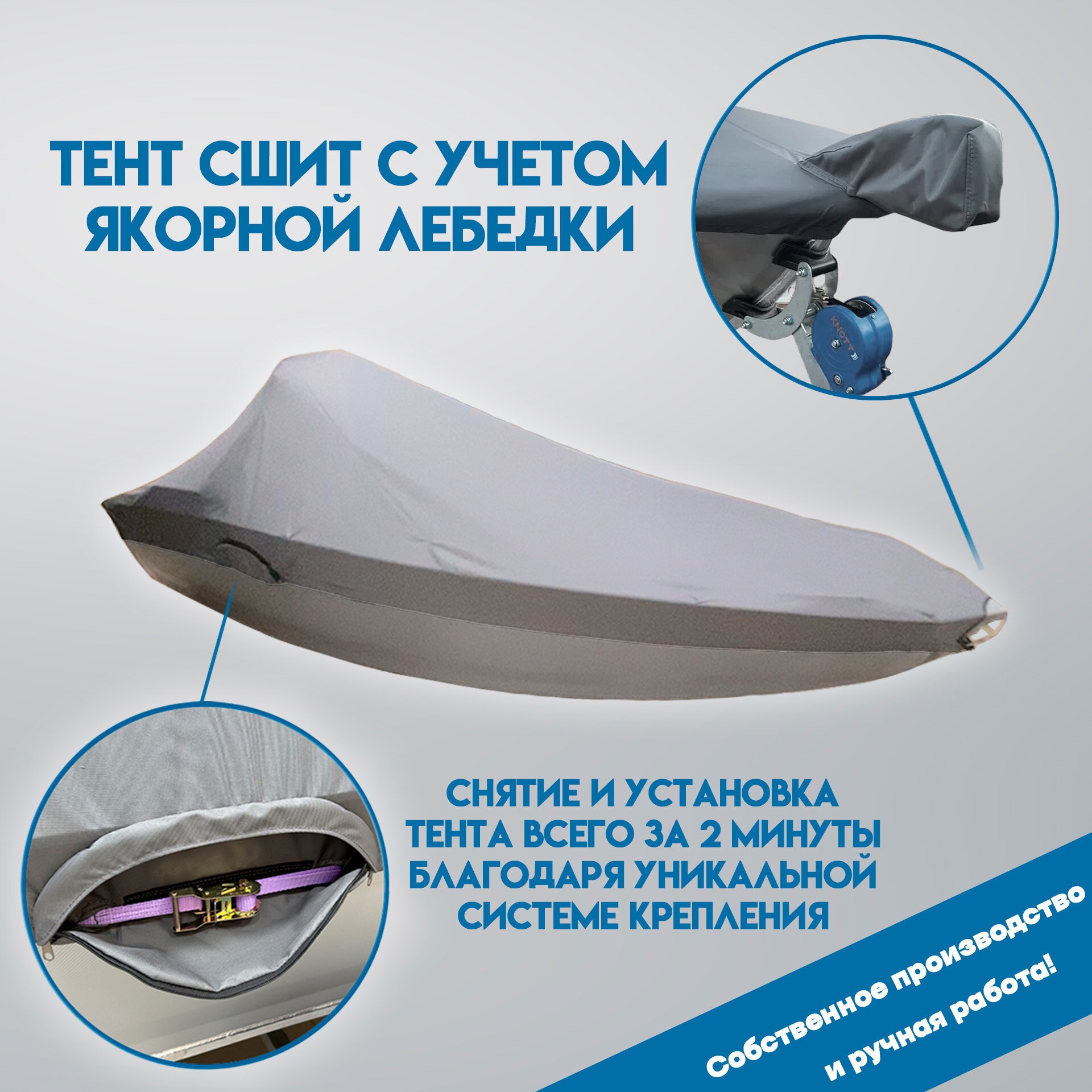 Тент на лодку Волжанка 42 (Volzhanka 42 Scout) одноконсольная (низкая консоль) с учётом якорной лебёдки