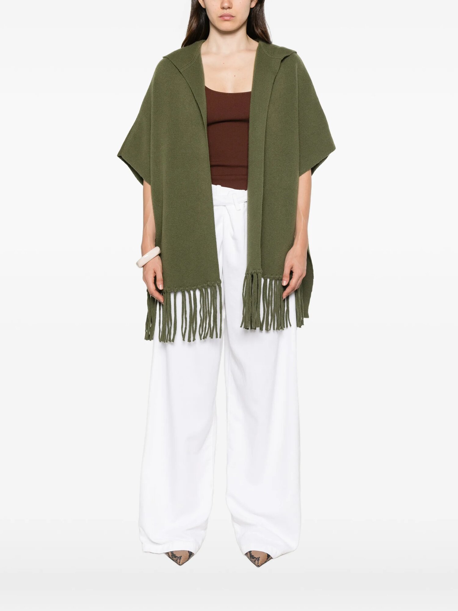 Накидка philo-sofie Fringed hooded cape, размер 46, green — фото 1