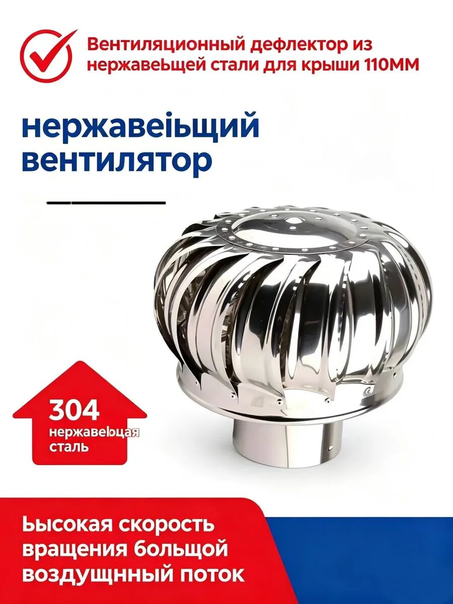 Турбо-дефлектор из нержавеющей стали 110 мм для вентиляционных труб